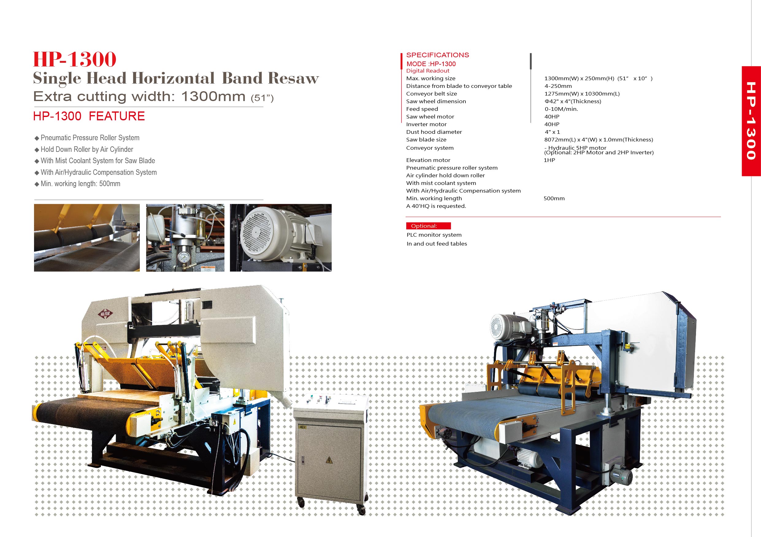 52" Single Head Horizontal Band Resaws